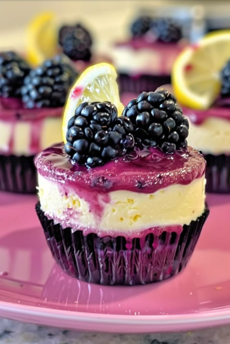 Mini Lemon Blackberry Cheesecakes - Ravaban